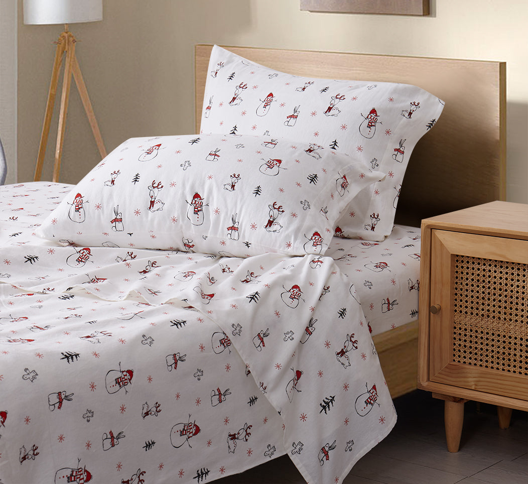Flannel Printed Snowman Friends Sheet Set | New Season Naturally Yours